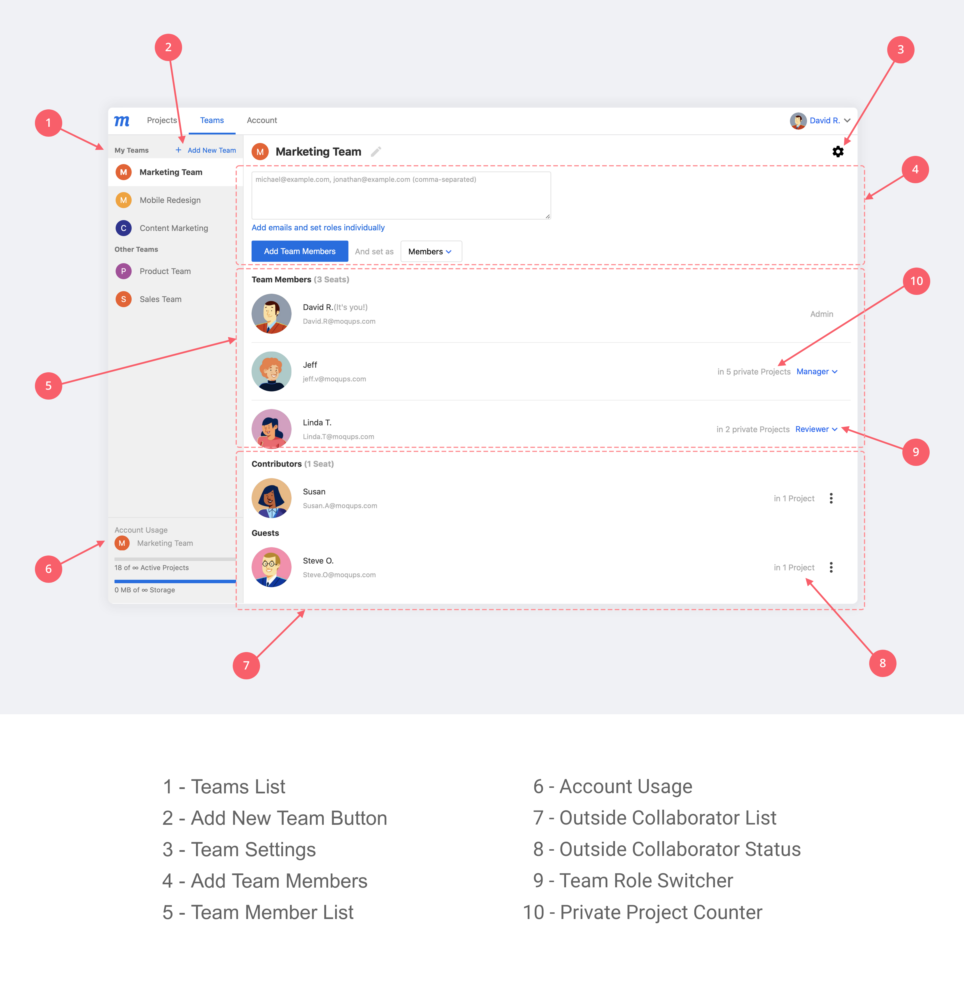 Add and manage teams | Moqups